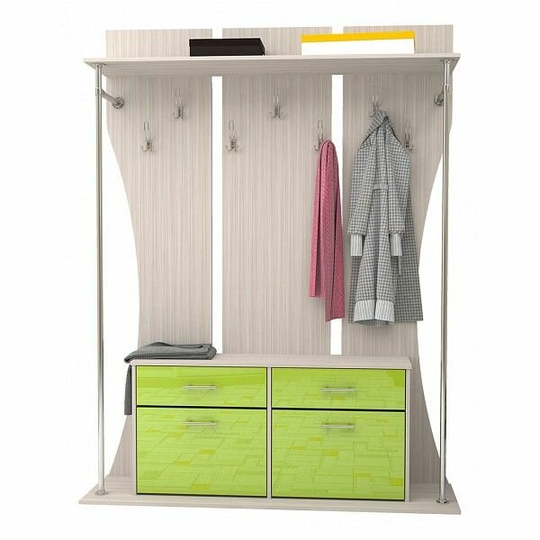 Стенка для прихожей Вита-23 ясень шимо светлый / зеленый 160х210х38 см, цвет на заказ