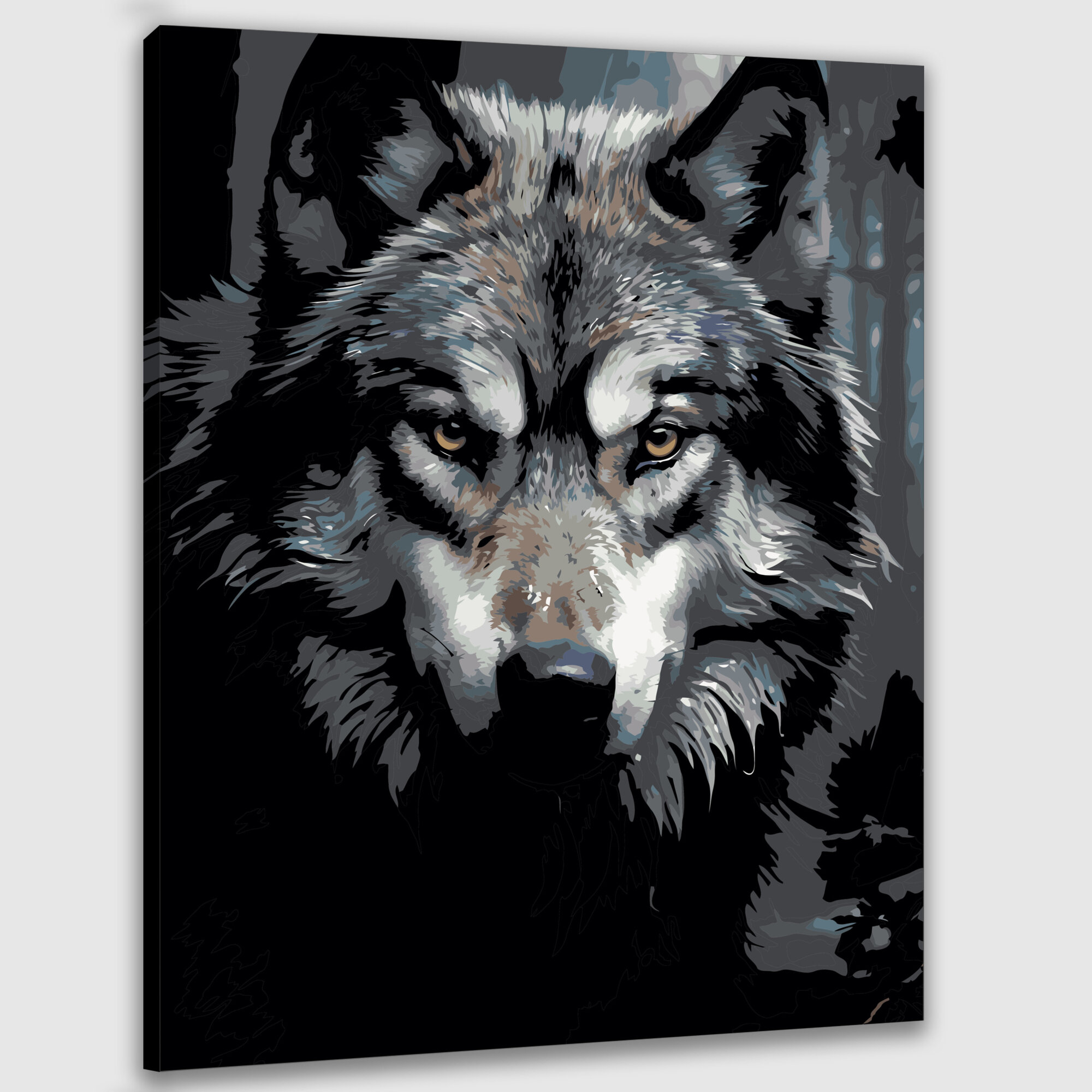 Картина по номерам 40x50 см, величественный волк, янтарные глаза, гладкий серебристо-серый, прорисовка деталей, тайна