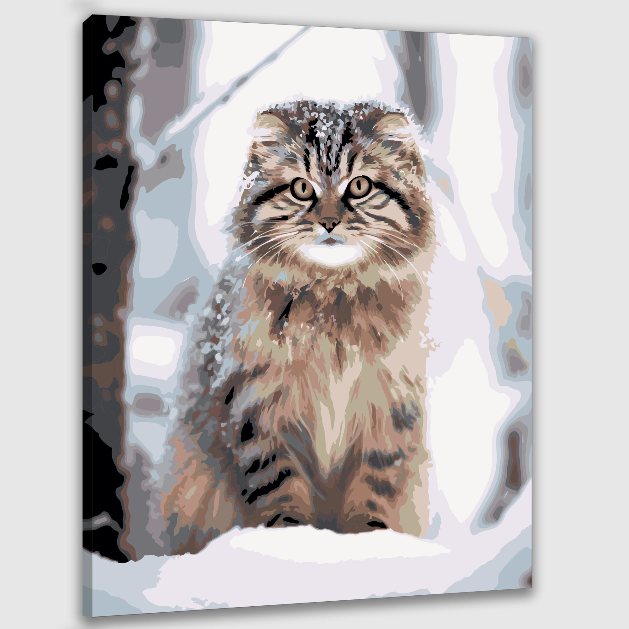 Картина по номерам 40x50 см, манул, кошка Манула, фотография, зимний лес, шерсть, мордочка, взгляд, заснеженный пейзаж