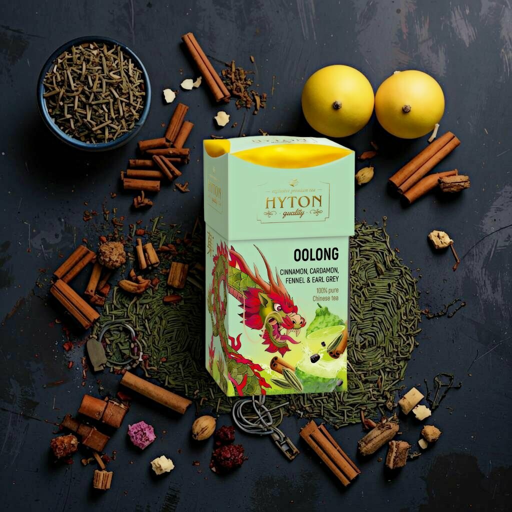Чай листовой Китайский Улун HYTON Корица, кардамон, фенхель и Эрл Грей 90г