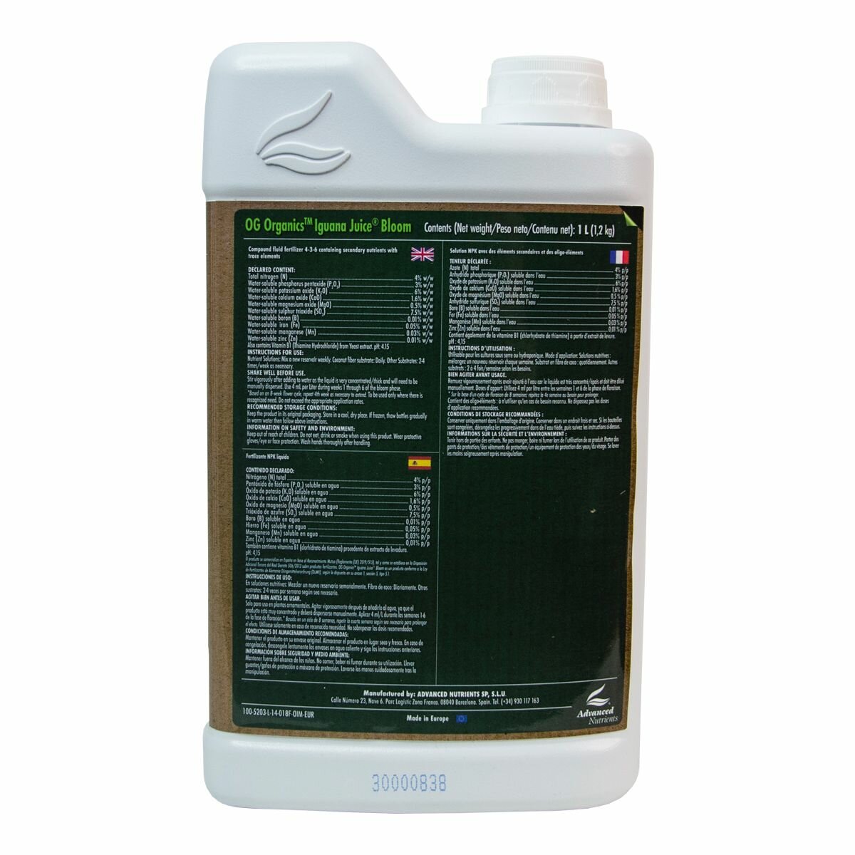 Удобрение Organic Bloom Iguana Juice 1 л Advanced Nutrients — фото 1