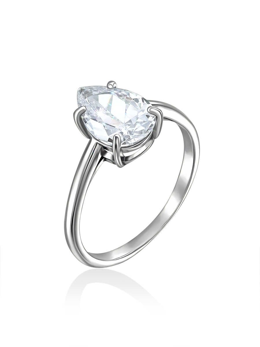 Кольцо тонкое, серебро, 925 проба, родирование, фианит