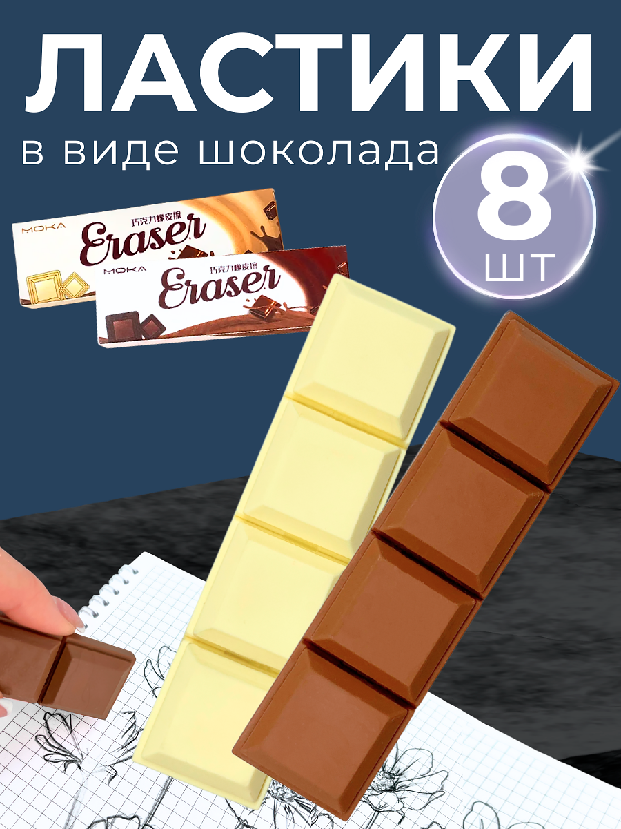 Набор ластиков CANBI "Шоколадки", мягкий, фигурный, для карандашей, 8 шт