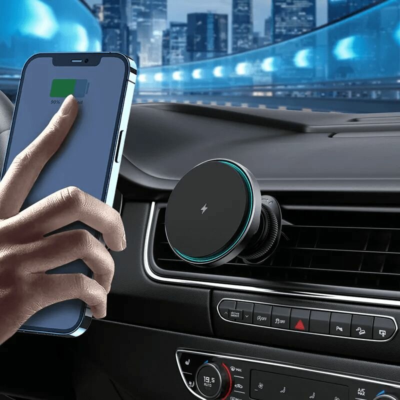 Quente M2 Магнитная (MagSafe) беспроводная быстрая (15 Вт) автомобильная зарядка адаптер держатель в автомобиль для телефона iPhone 12/13/14