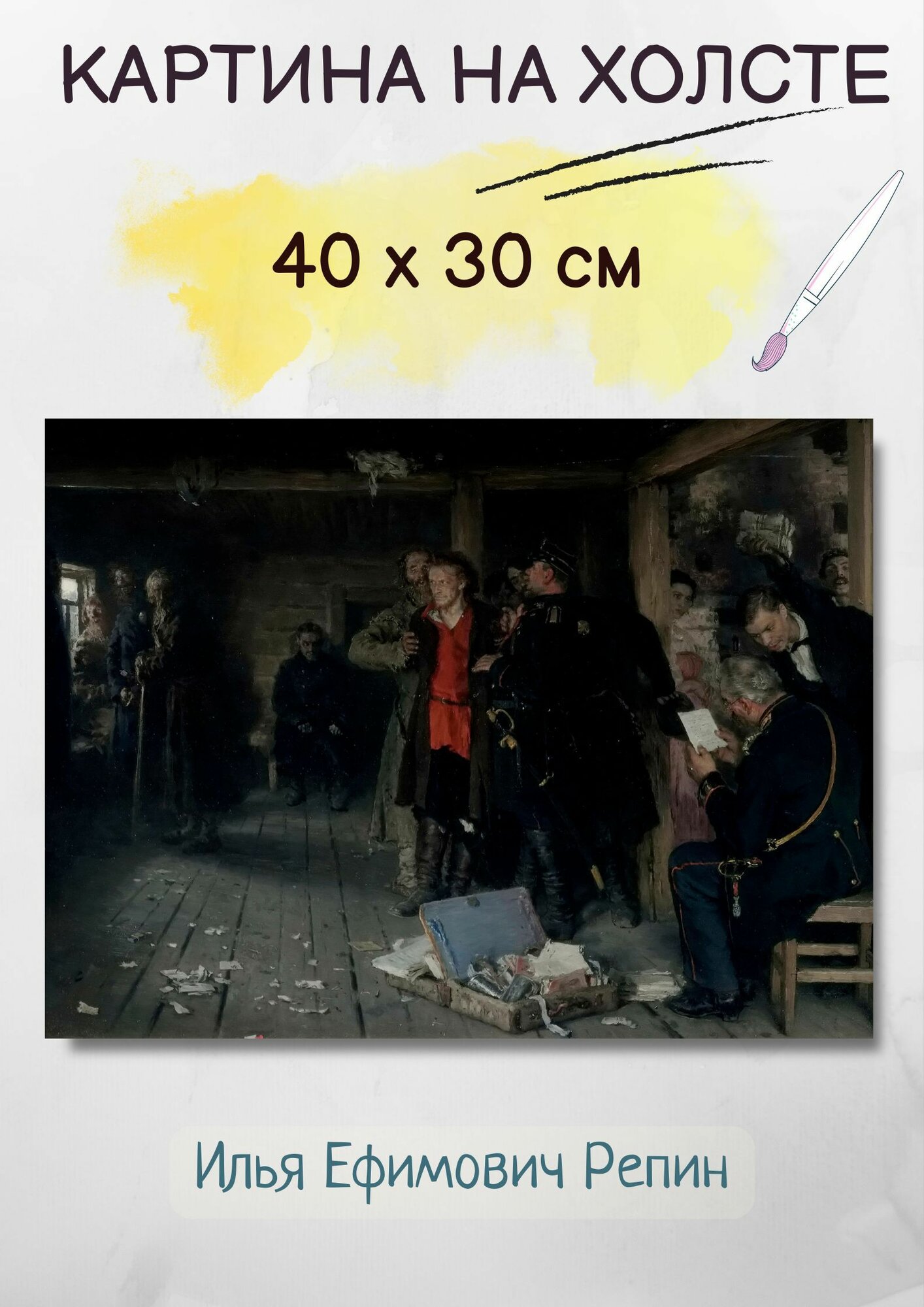 Илья Ефимович Репин "Арест пропагандиста". Картина на холсте 30х40 см репродукция