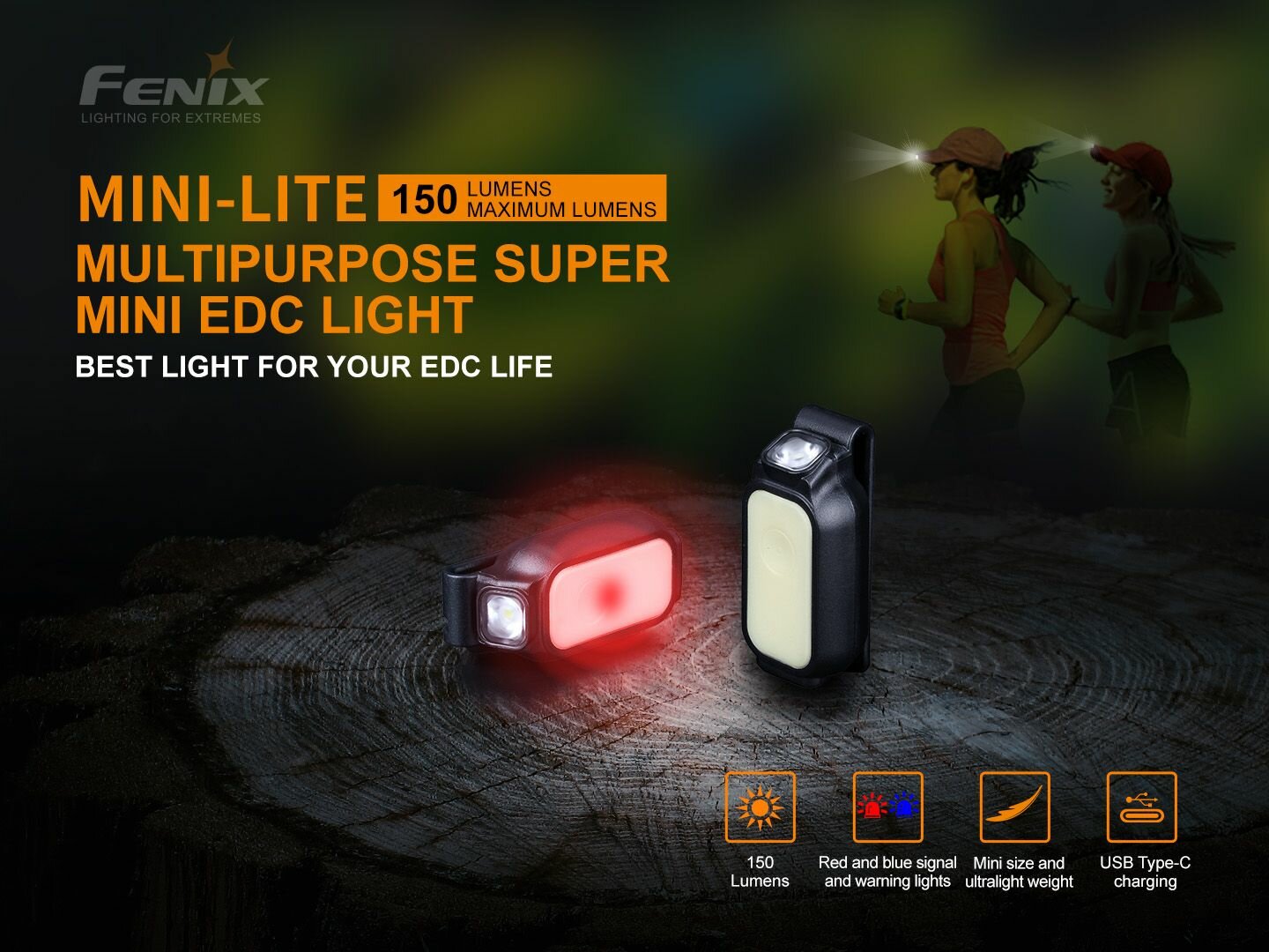 Фонарь Fenix MINI-LITE аккумуляторный, Type-C, белый, красный и синий свет, маячок, клипса