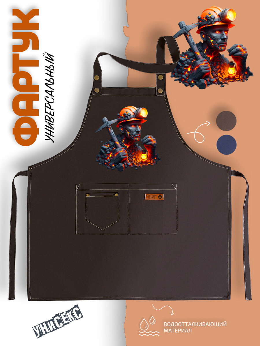 Фартук кухонный шахтер с киркой универсальный с принтом поварской
