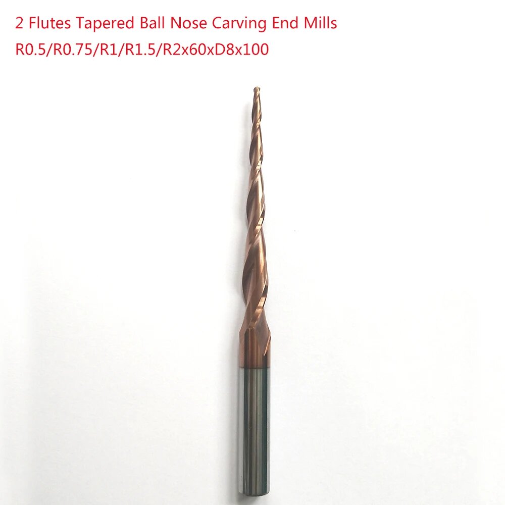 1 шт. R0.5/R0.75/R1/R1.5/R2*D8*60*100L*2F HRC55 твердосплавные конические сферические концевые фрезы для резьбы по носу фрезы с ЧПУ R0.75x60xD8x100