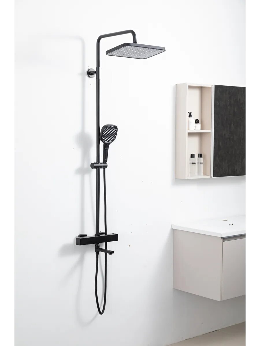 Душевая стойка для ванны FRAP F24557-9 оружейная сталь, с термостатом, латунь