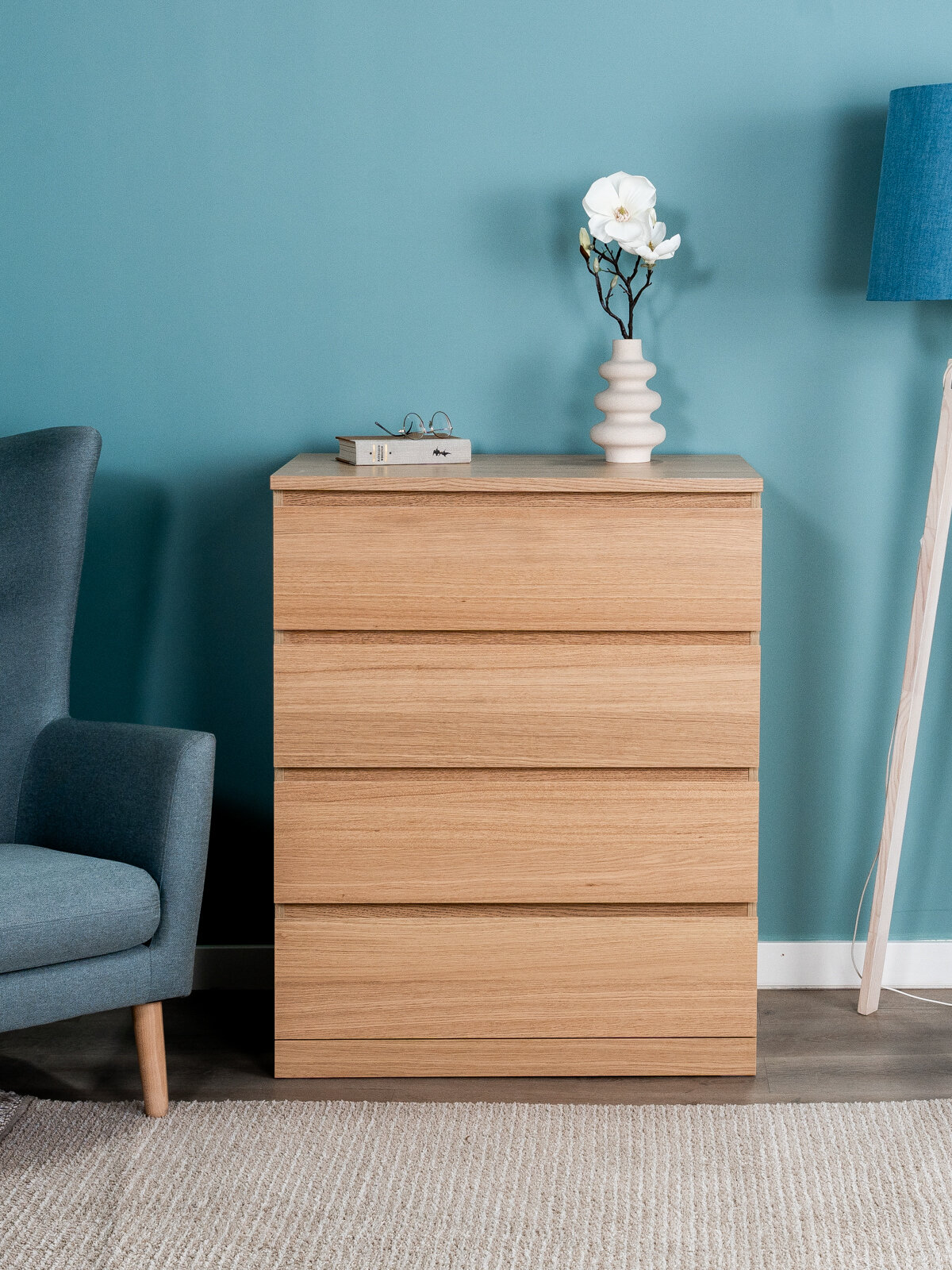 Комод для одежды с ящиками, 80х48х100 см, шпон натурального дерева, дуб беленый, Гуд Лакк, Варма Прайм