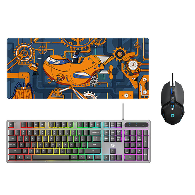 Игровая мышь HP черная, комплект: мышь, клавиатура, большой коврик для мыши