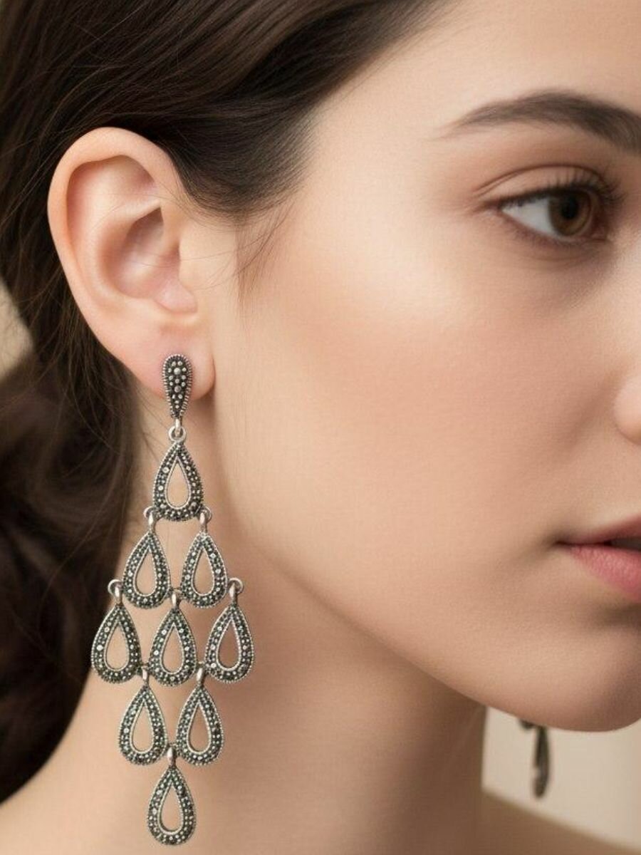 Серьги, серебро, 925 проба, марказит
