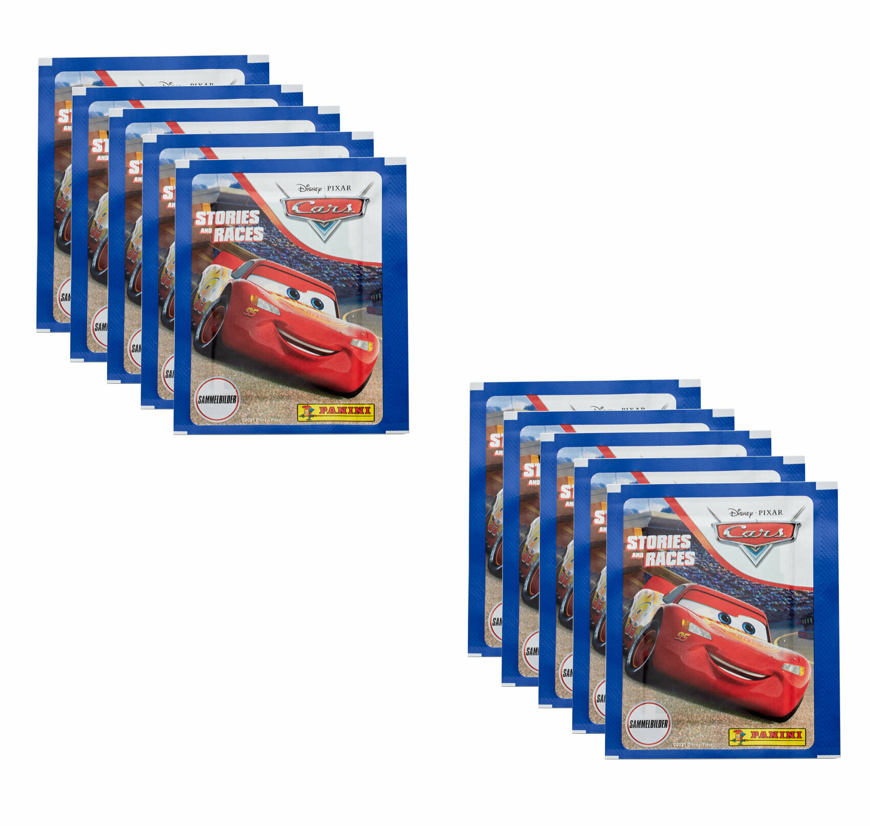 Наклейки для коллекционирования Panini Тачки: Истории и Гонки, 10 пакетиков - 50 наклеек
