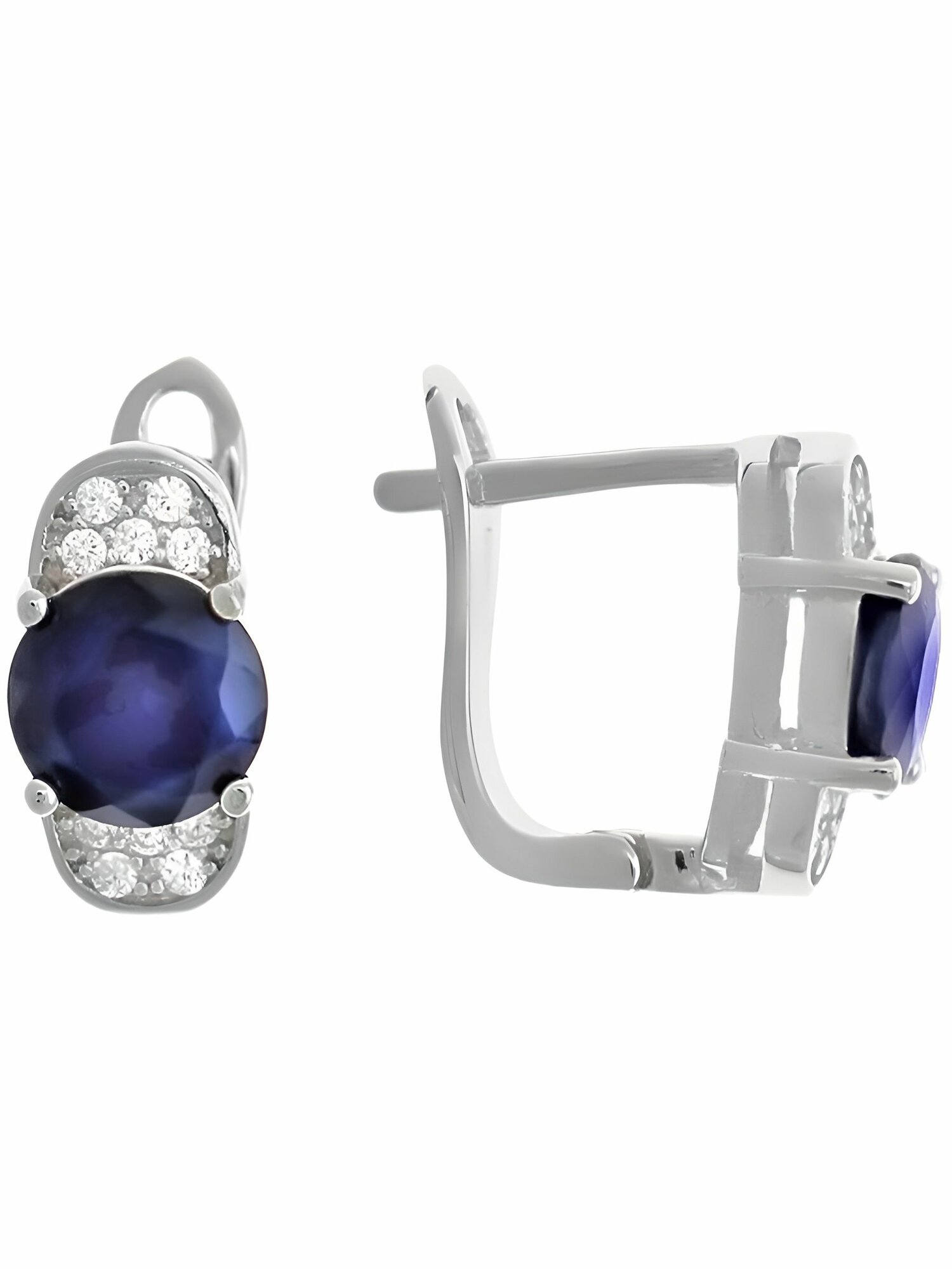 Серьги, серебро, 925 проба, родирование, фианит, сапфир