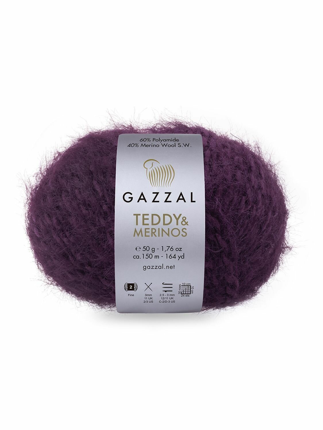 Пряжа Teddy&Merinos Gazzal, слива - 6553, 40% австралийский меринос SW, 60% полиамид, 5 мотков, 50 г, 150 м.