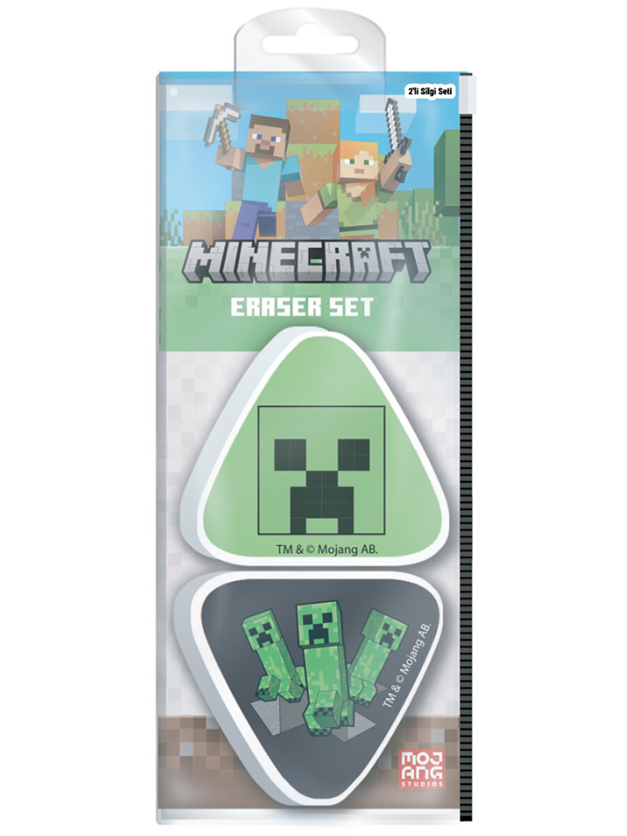 Набор ластиков Pyramid International "Minecraft Creepers", для карандашей, треугольная форма, 2 шт.