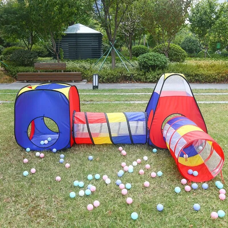Палатка детская игровая, игровой комплекс для детей, домик шатер для девочки, мальчика, лабиринт с 2 тоннелями и кубом, Brauberg Kids