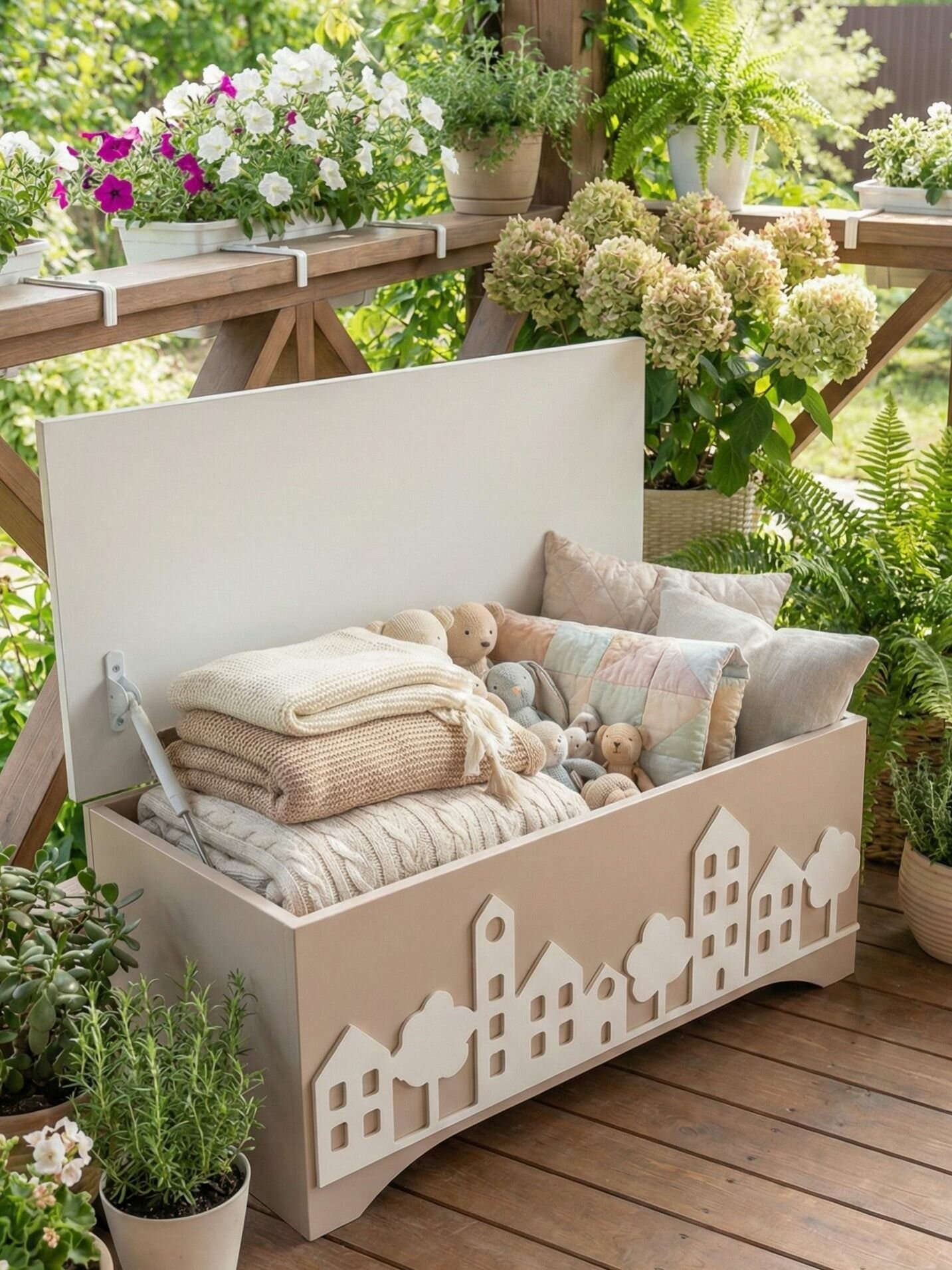 Тумба-Сундук для игрушек деревянный 67х31х28 см Микаэл CHOPURIANY, бежево-розовый. Ящик для хранения вещей напольный