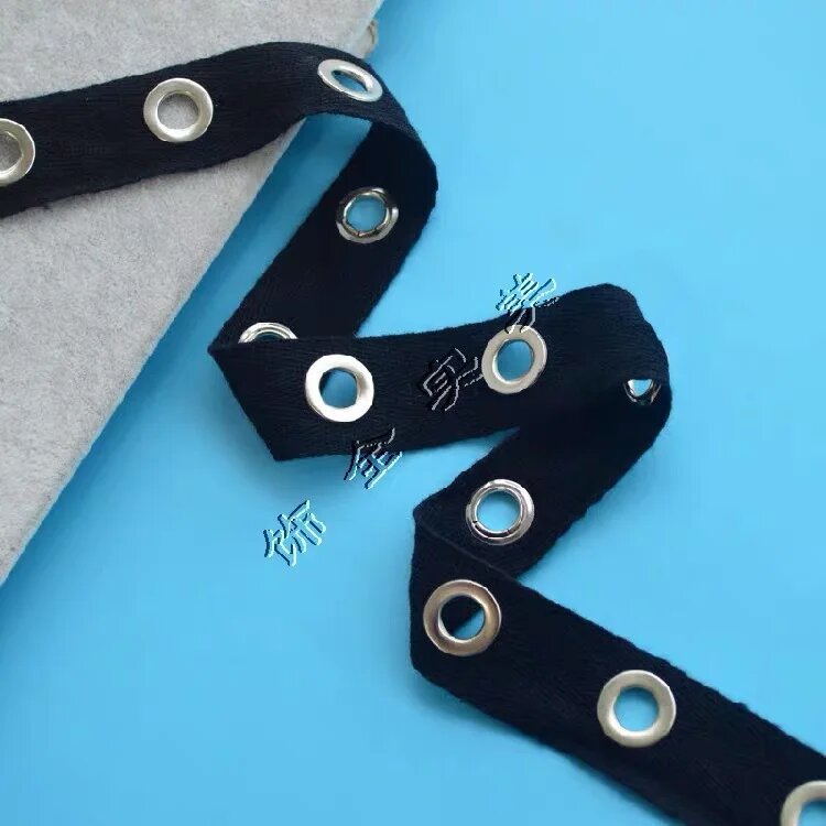 Черная хлопковая тесьма с люверсами 10 ярдов