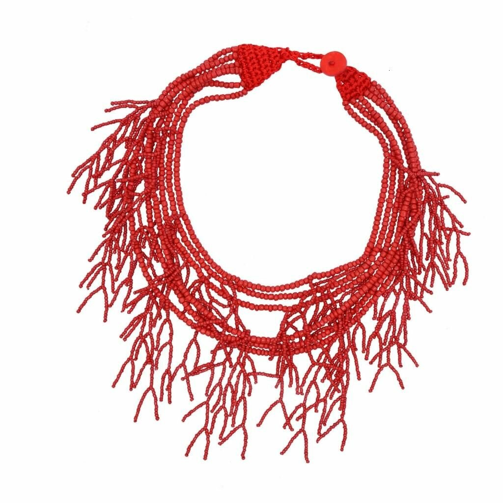Многослойное ожерелье с бусами, красный