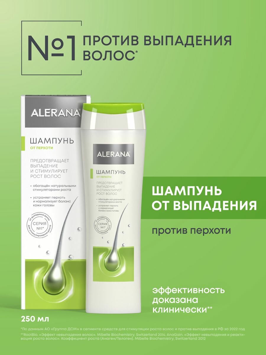 Шампунь против перхоти и выпадения Алерана, для роста волос, 250 мл