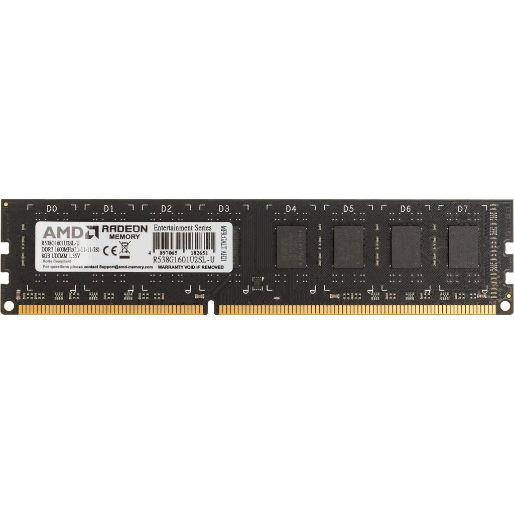 Оперативная память AMD R538G1601U2SL-U DDR3L - 1x 8ГБ 1600МГц, DIMM, Ret