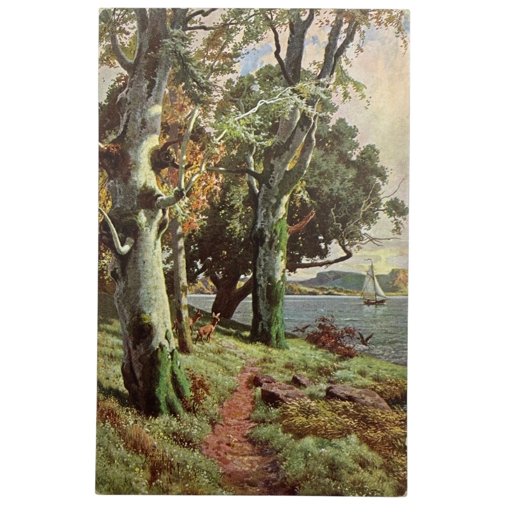 Почтовая открытка "Олени у горного озера" 1900-1917 гг. Германская Империя
