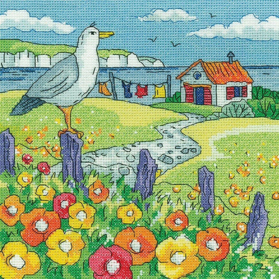 Набор для вышивания Heritage #BSPS1519E Poppy Shore (Маковый берег), Счетный крест, 20.5 x 20.5 см