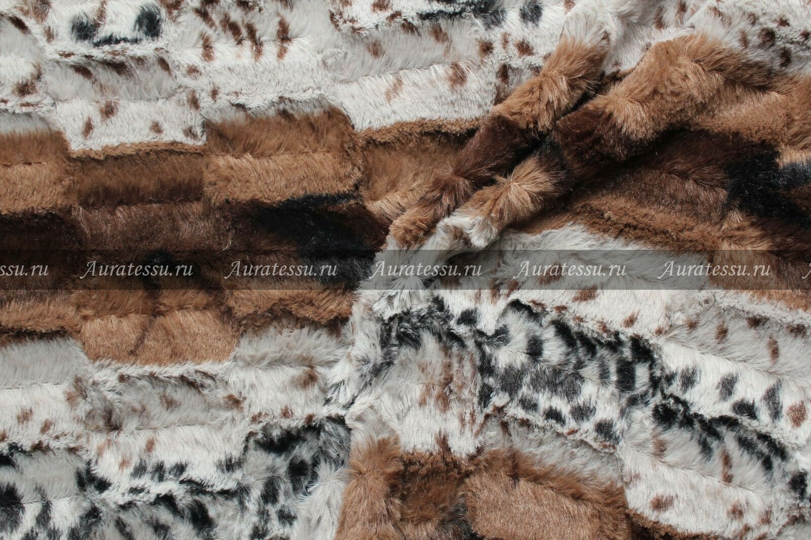 Ткань Мех искусственный коричнево-серый в полоску, ш150см, 0,5 м