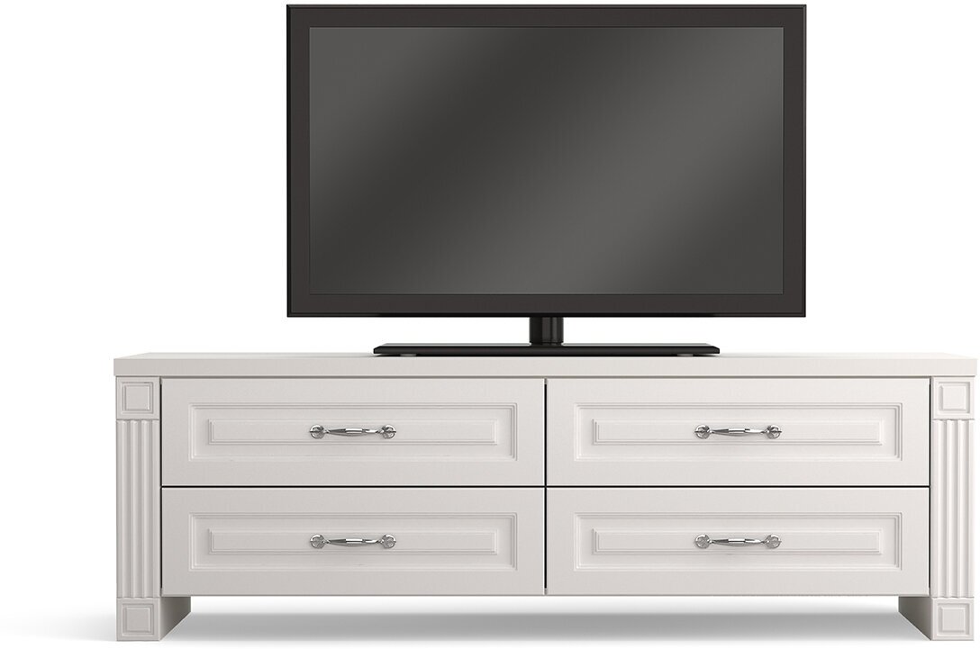 Тумба под телевизор Александра 3 Фабрика Стиль, 136x51.2x42 см, Белый фасадный 0101, фасады Милк SF-01 ADI матовый