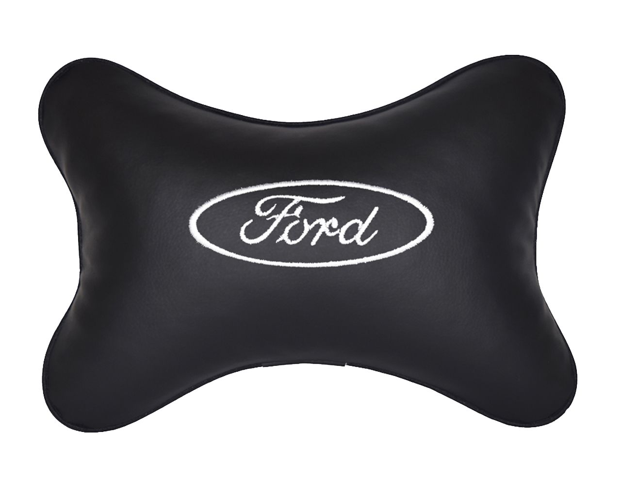 Подушка на подголовник автомобильная черная экокожа (белая) FORD