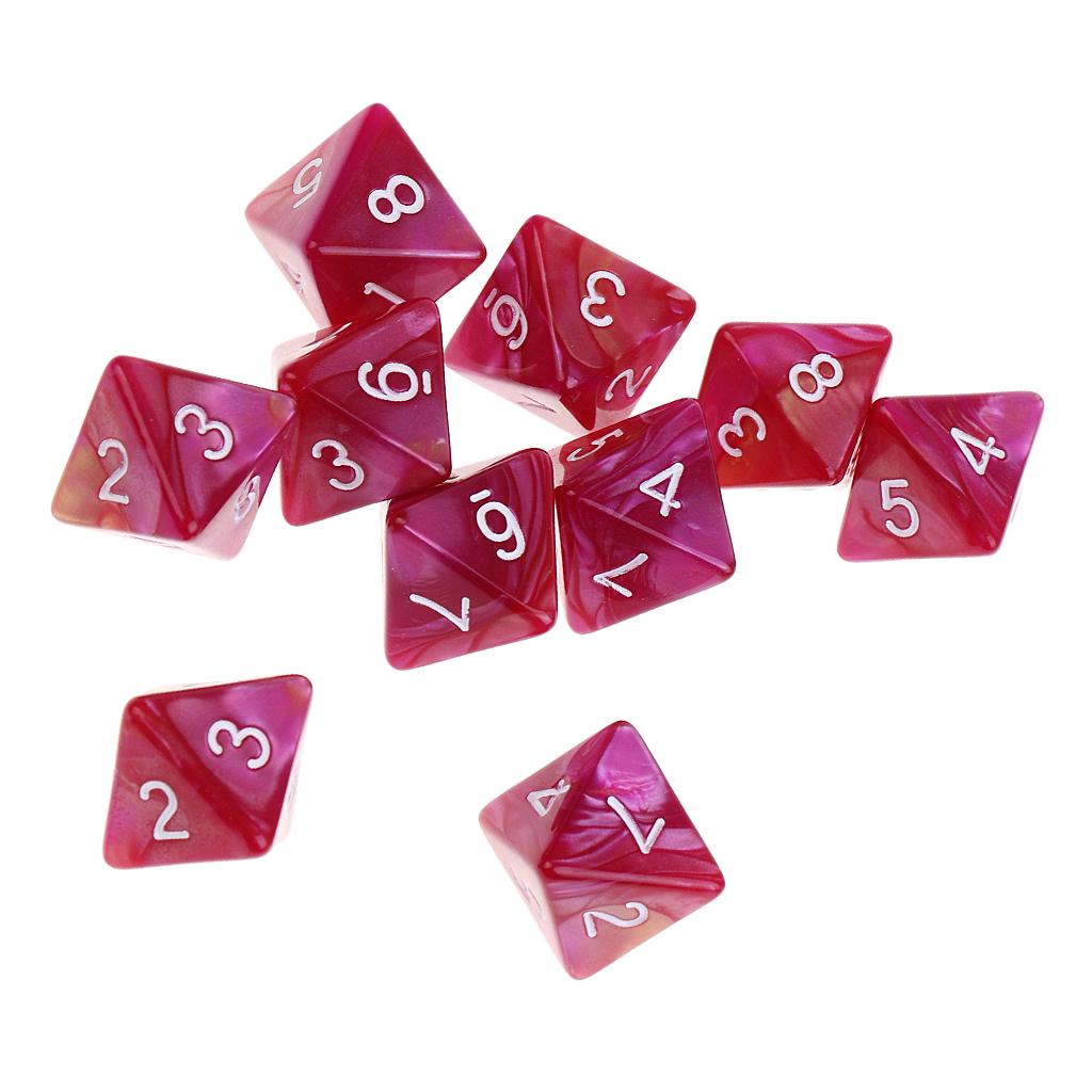 10 штук восьмигранных кубиков D8 для настольных игр Dungeons and Dragons, фиолетово-красные.