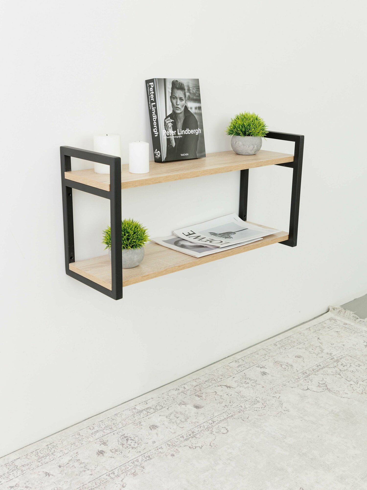 Настенная книжная полка лофт для книг, цветов Дуб Сонома