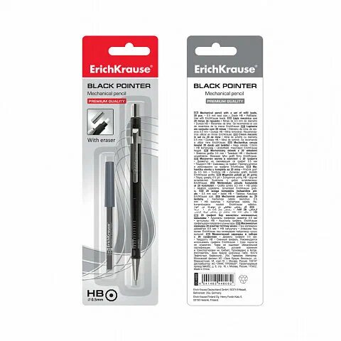 ErichKrause Механический карандаш Black Pointer со сменными грифелями HB, 0.5 мм, блистер