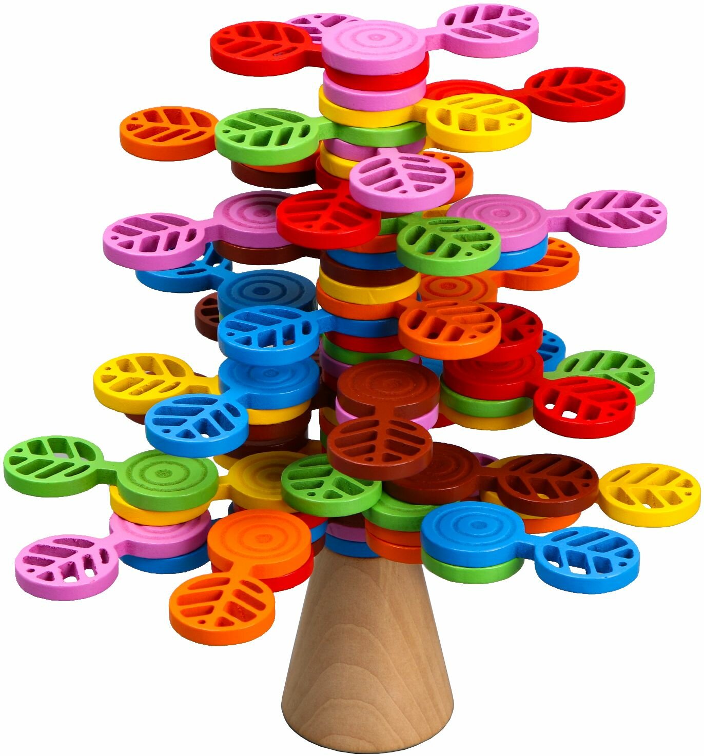 Детская игрушка балансир "Сказочное дерево", настольная игра на баланс, развитие пространственного мышления и координации, 57 деревянных элементов, падающая башня на равновесие