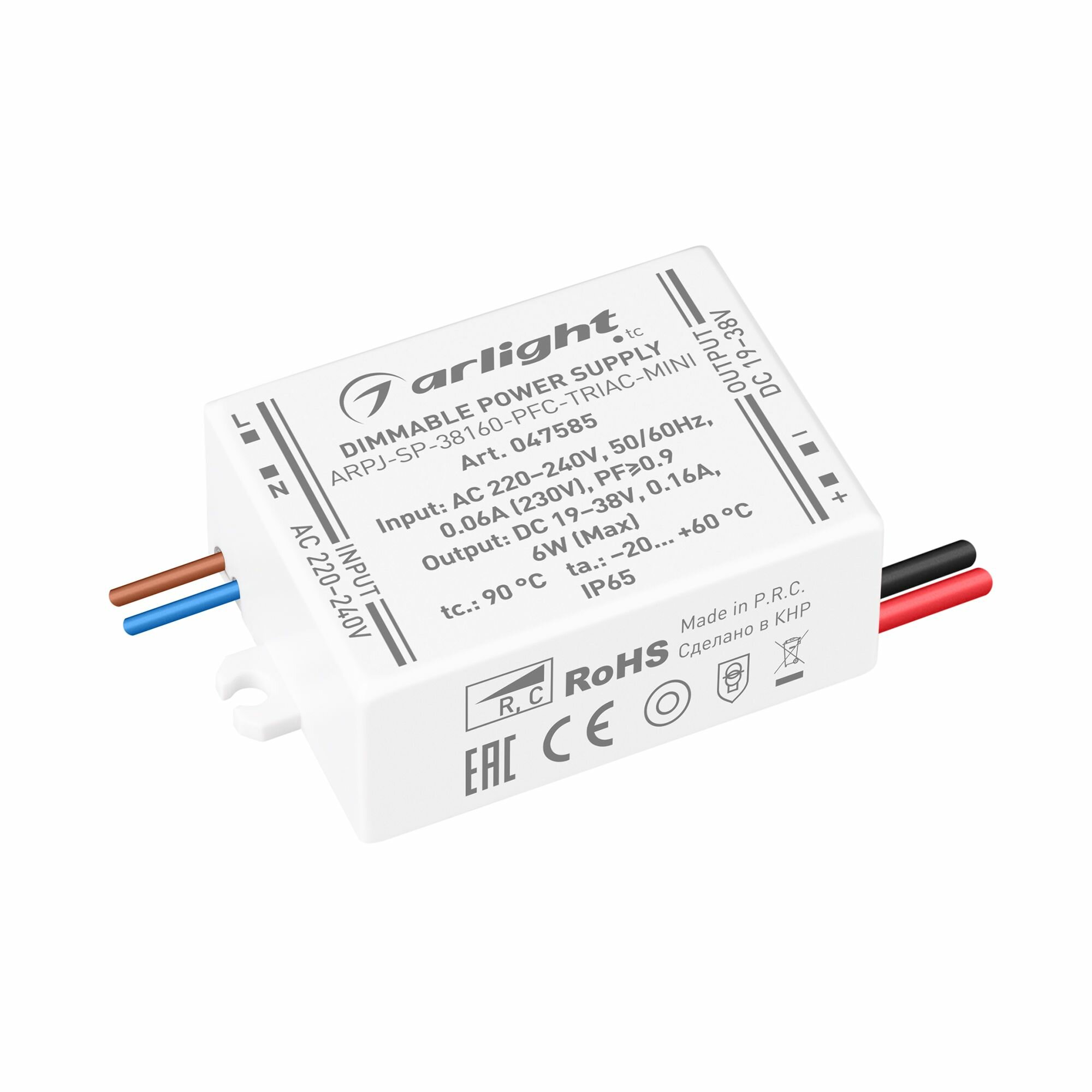 Блок питания ARPJ-SP-38160-PFC-TRIAC-MINI (6W, 19-38V, 160mA)