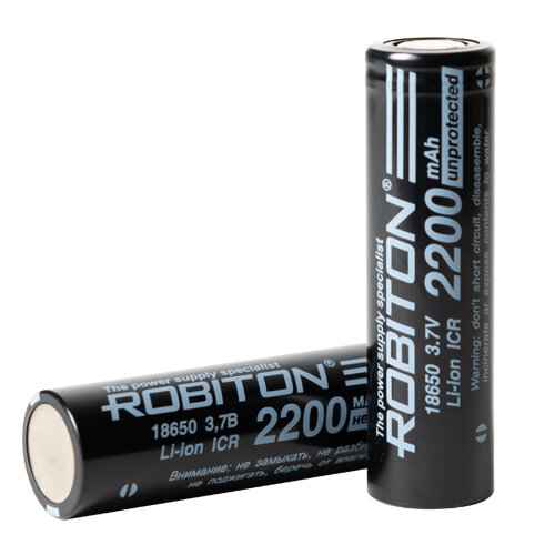Аккумулятор ROBITON 2.2/Li18650/np без защиты, черный, PK1