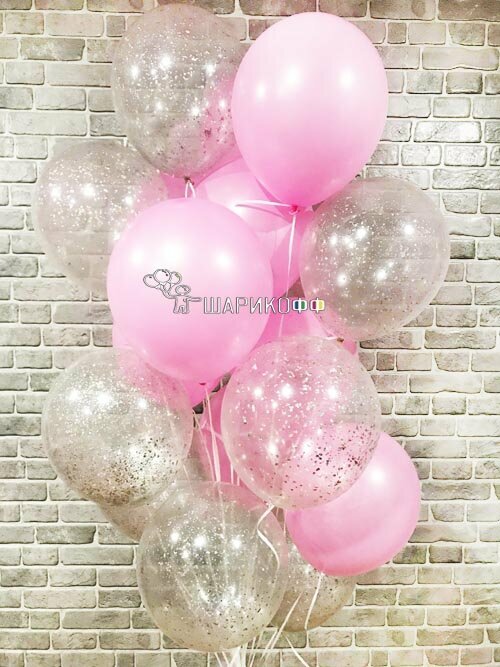 Гелиевые шары фонтан "Розовый с конфетти"