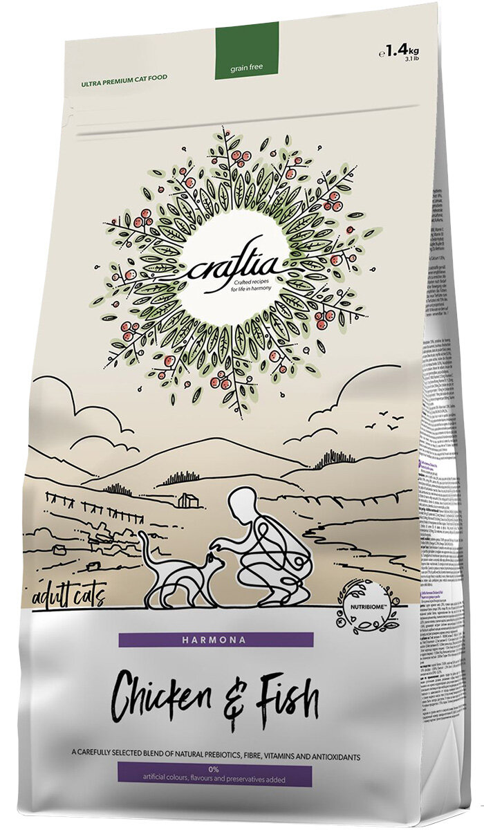 CRAFTIA HARMONA GRAIN FREE ADULT CAT CHICKEN & FISH беззерновой для взрослых кошек c курицей и рыбой (1,4 кг)