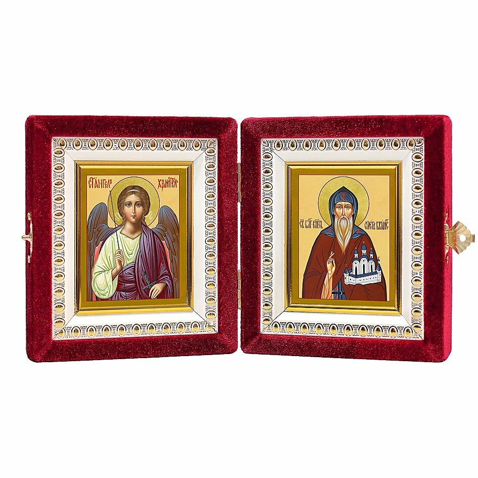 Складень именной "Преподобный и благоверный князь Олег Романович Брянский - Ангел Хранитель", размер ликов 6*7,5 см