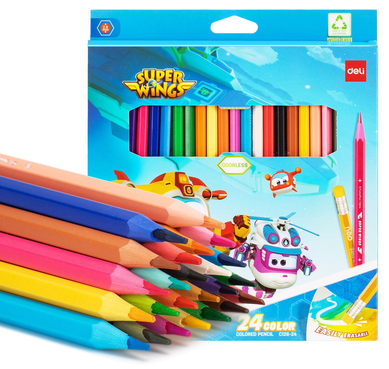 Карандаши цв. Deli EC126-24 Super Wings шестигран. пластик )