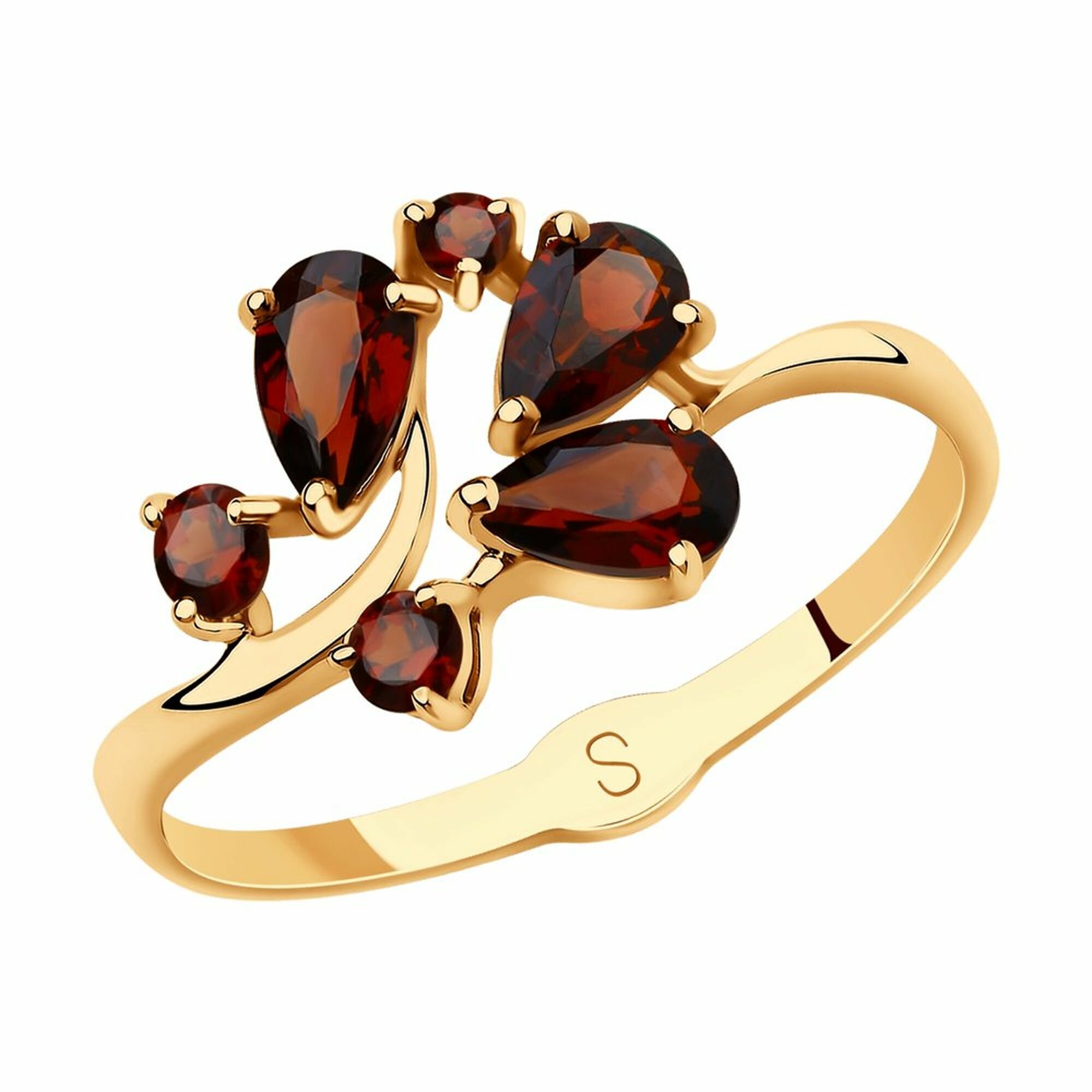 Кольцо, красное золото, 585 проба, гранат