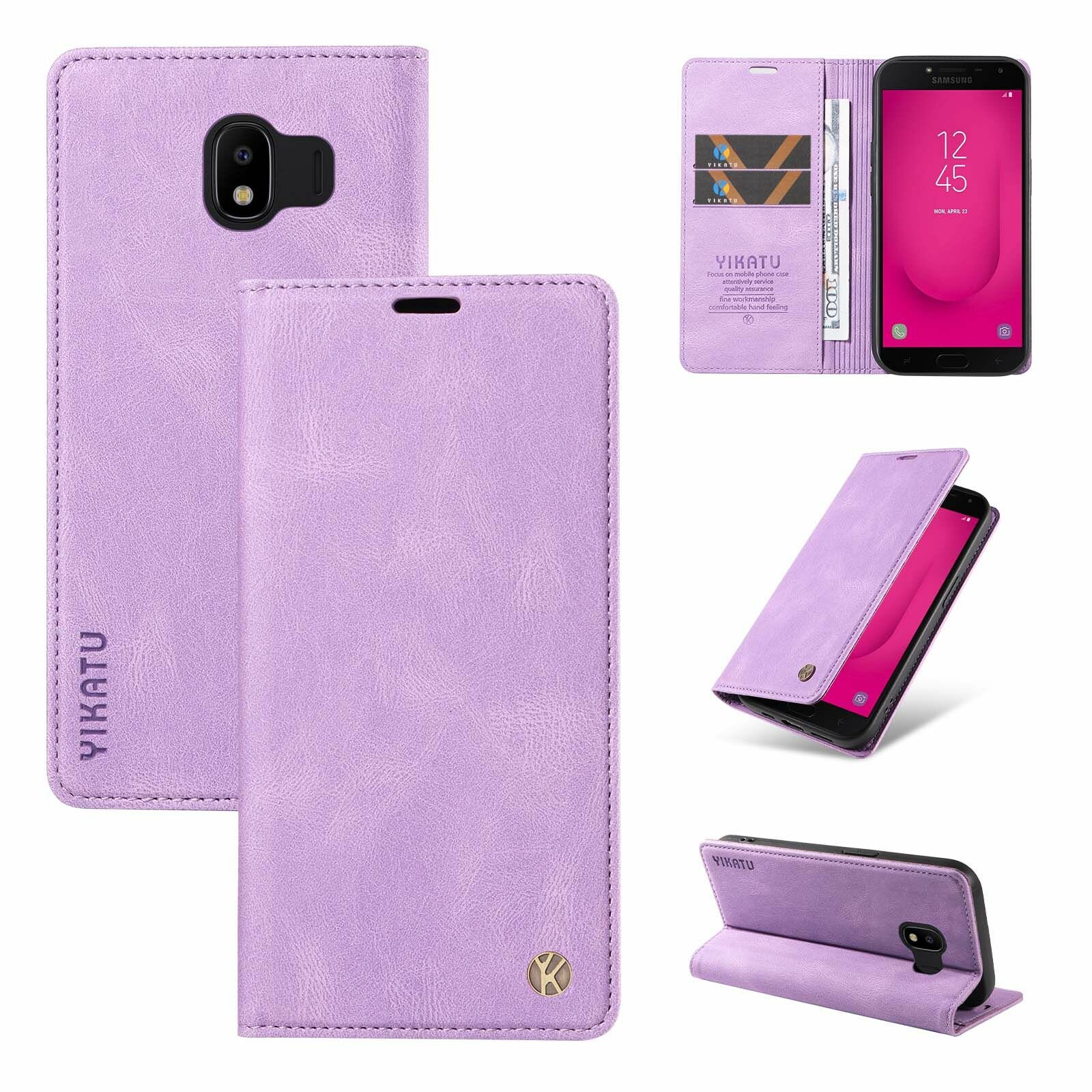 YIKATU Кожаный чехол для Samsung Galaxy J4 (J400)/ Самсунг Галакси J4 J400 с визитницей из экокожи книжка