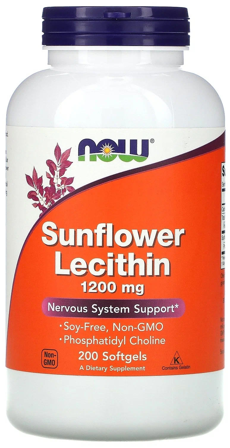 NOW Foods, Sunflower Lecithin, Лецитин из подсолнечника в капсулах, 1200 мг, 200 шт.