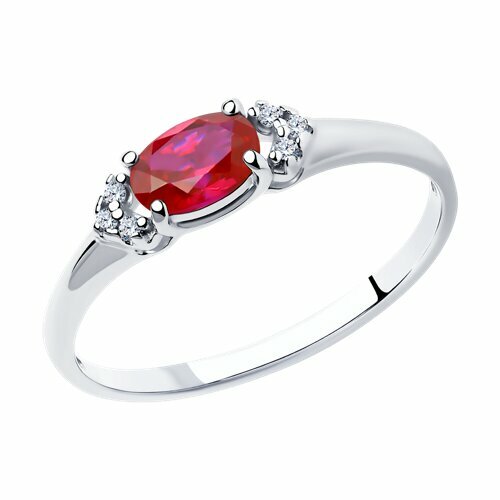 Перстень, серебро, 925 проба, родирование, фианит, корунд синтетический