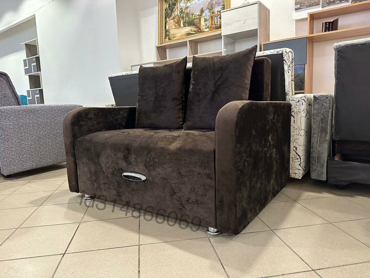 Кресло раскладное Малютка 100 темно-коричневый бархат