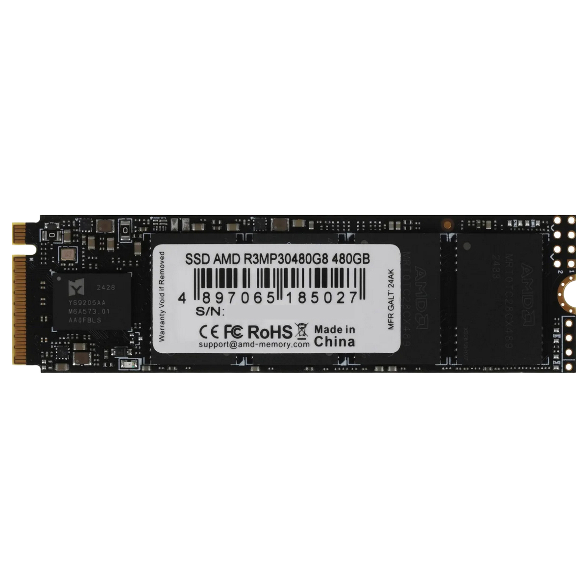 Твердотельный накопитель SSD AMD Radeon M.2 2280 480GB AMD Radeon R3 Series Client SSD уц-2 PCIe Gen3x4 with NVMe, 3300/2200, 3D NAND, DRAM less, 150TBW, RTL
