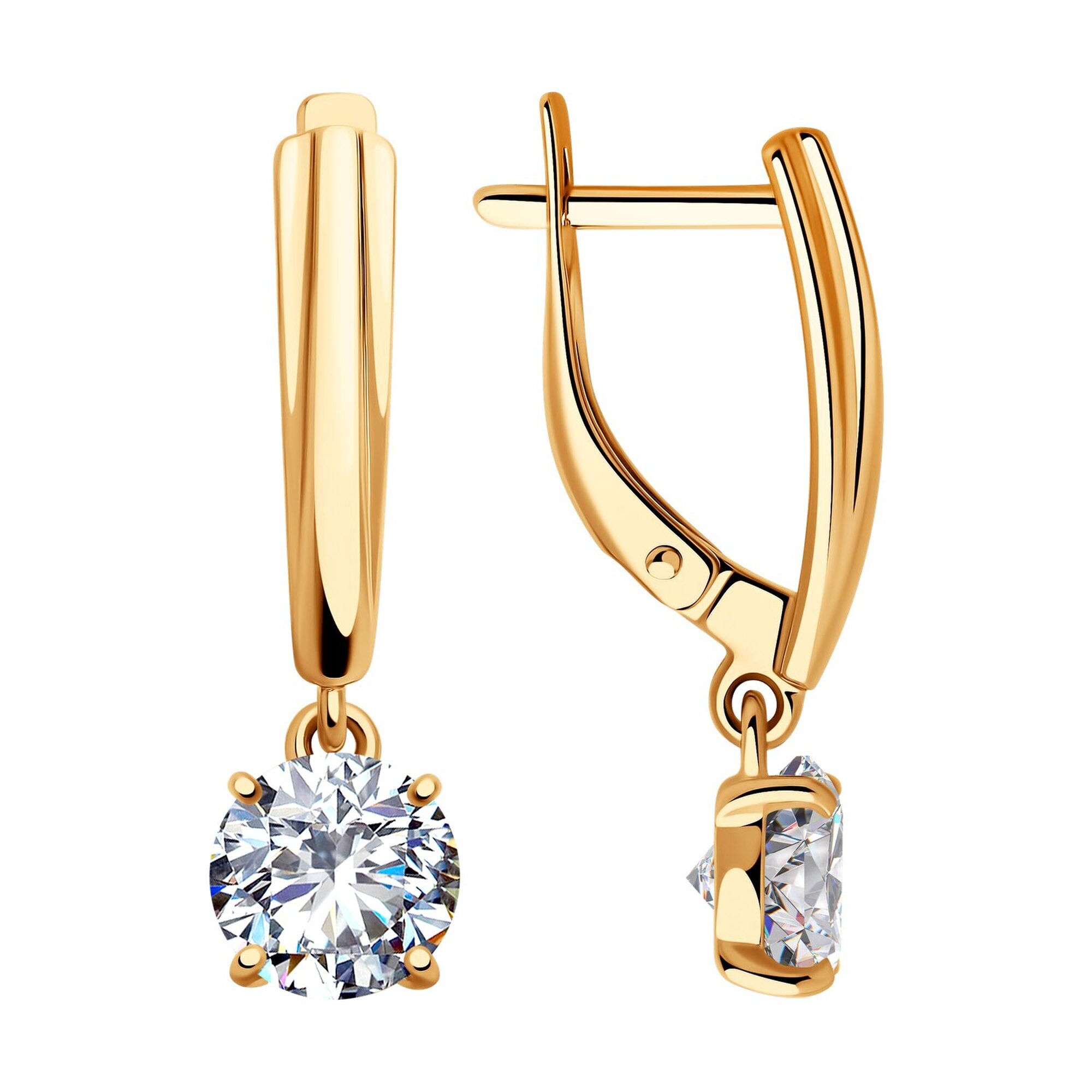 Серьги, серебро, 925 проба, золочение, фианит