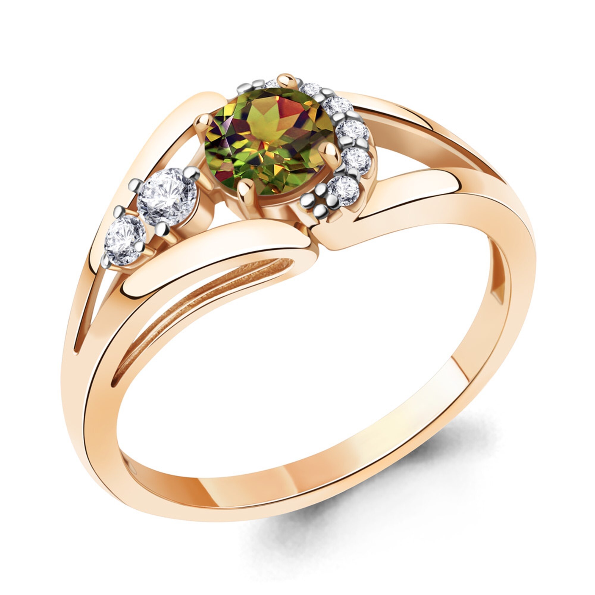 Кольцо, серебро, 925 проба, золочение, фианит, султанит