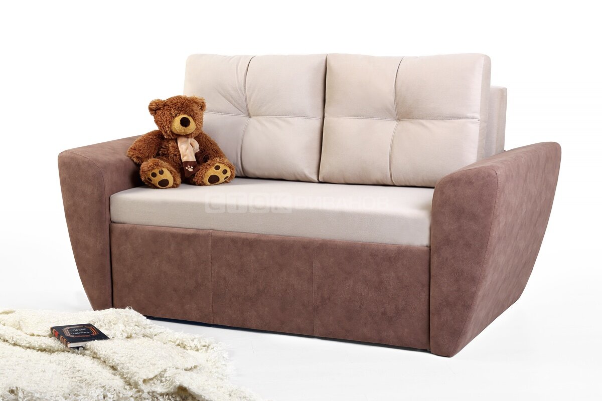 Диван Сток Диванов Амстердам-2, бежевый/коричневый велюр, 140 см, механизм выкатной